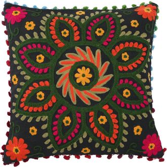 Guru Shop Boho Kissenh&uuml;lle, Farbenfrohes Besticktes Folklore Kissen im Mexikanischem Style - Schwarz/orange, Baumwolle, 40x40x0 cm