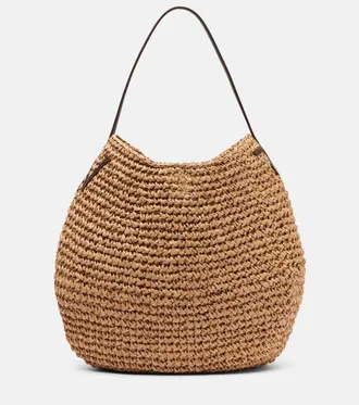 J.W.Anderson Schultertasche Bulb XL aus Raffiabast mit Leder