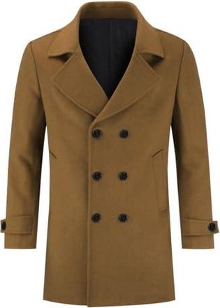 AlltheMen Manteau Homme dhiver en Laine Manteau Midi à Double Boutonnage Veste dhiver Chaud Manche Longue daffaires Kaki 3XL