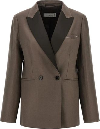 PESERICO Femme, Vestes, Brun, Taille: 36 FR Double-Breasted Linen Blazer
