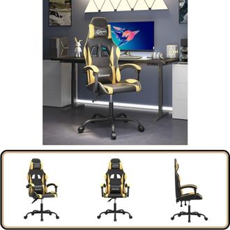 vidaXL Gaming-Stuhl Drehbar Schwarz und Golden Kunstleder - Gaming-Stuhl - Bürostuhl - Gamer Chair - PC-Chair - Ergonomischer Stuhl