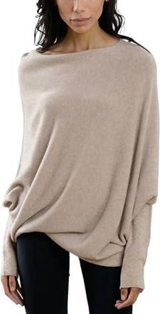 Generic Pull asymétrique pour femme - Automne et hiver - Col rond - Tricot tendance - Baggy - Tops (B), marron clair, Taille M