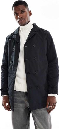 Brave Soul Zweireihiger, wattierter Trenchcoat in Schwarz mit kurzem Schnitt und G&uuml;rtel-Neutral