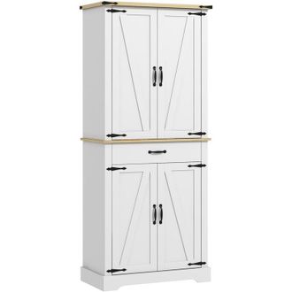HOMCOM Homcom - Buffet haut 4 portes 3 &eacute;tag&egrave;res 6 &eacute;tag&egrave;res de porte tiroir - dim. 76L x 40l x 181H cm - blanc aspect bois