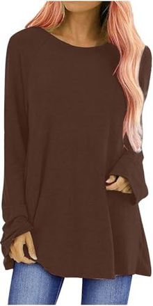 Generic Chemises &agrave; manches longues pour femme - Chemisier d&eacute;contract&eacute; &agrave; col en V - Col rond - Confortable - Uni - Coupe ample - Confortable - Chemisier en cot