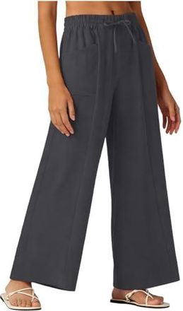 Generic Pantalon court d&eacute;contract&eacute; &agrave; jambe large pour femme - Taille haute - &Eacute;lastique - Cordon de serrage - Avec poches - Coupe ample - Confortable - Pour l&eacute;