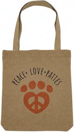 Fabulous Sac Shopping Tote Bag Aspect Lin - Peace Love Pattes Chat Chien Animaux de Compagnie - Sac de Courses Toile Epaisse 360g Beige Naturel Cabas Port&eacute; Epa