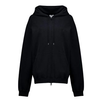 Courr&egrave;ges Sweat &agrave; capuche zipp&eacute; effet d&eacute;lav&eacute; - Femme - Sweatshirts et sweats &agrave; capuche - Noir - Taille: 38 FR