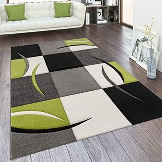 Paco Home Tapis De Salon en Diff. Coloris Et Tailles Motif Carreaux Rayures Design 3D Poils Ras, Dimension:160x230 cm, Couleur:Vert