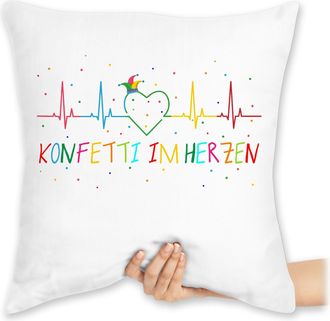 Shirtracer Kissen 40x40 Zierkissen - Karneval & - Konfetti im Herzen Herzschlag Fasching I - 40 x 40 cm - Wei&szlig; - fasching- ekg carnevale herz karnevals k&ouml;lle fas
