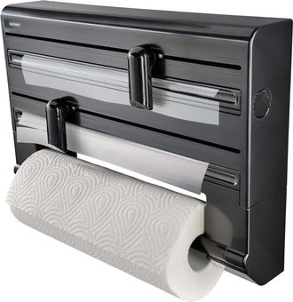 Leifheit Wandrollenhalter Parat Black, K&uuml;chenrollenhalter im modernen Design f&uuml;r DREI Rollen, saubere Schnittkanten, K&uuml;chenrollenwandhalter mit ergonomischer F