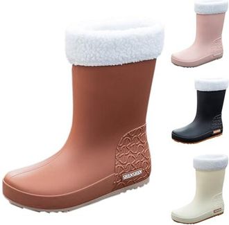 Generic Wellies Bottes de pluie mi-mollet pour femme, bottes dhiver doubl&eacute;es en peluche, chaudes, confortables, &agrave; enfiler, imperm&eacute;ables, antid&eacute;rapantes, d&eacute;con
