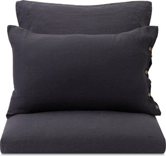 Urbanara Kissenbezug Mafalda - 100% Leinen, Dunkelgrau, Mit Hotelverschluss 70cm x 90cm - Einzelner Kissenbezug, Bettwäsche, Bettbezug
