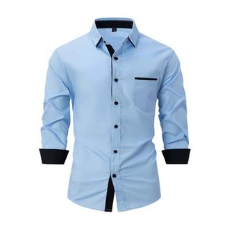 Generic Chemise habill&eacute;e boutonn&eacute;e pour homme, chemise formelle &agrave; manches 3/4, chemise daffaires, chemise Oxford color&eacute;e, haut &agrave; revers &agrave; bouton-pression, hau