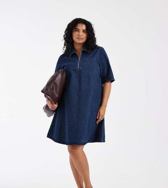 Only Mini-Jeanskleid in dunkelblauer Rinse-Waschung mit Faltendetail