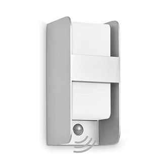 Telefunken Außenlampe mit Bewegungsmelder, Wandlampe IP44, Dämmerungssensor, E27, Silberfarbig-Weiß, 255x120x115 mm (LxBxH), 321104TF