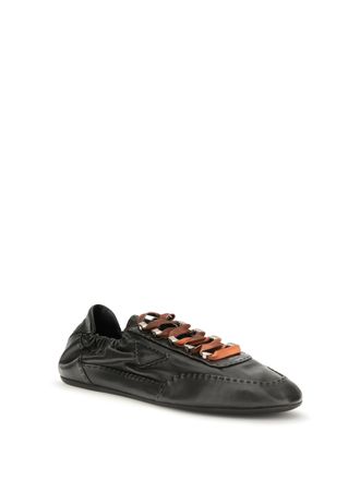 Prada Mens Collapse Aged Nappa Leather Sneakers Nero Lace Up