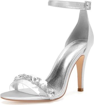 Generic Chaussures De Mariage Femme &Eacute;t&eacute; Sexy Open Toe High Heels Mari&eacute;e Stylet Talons Bureau Travail Soir Sandale Talons Hauts 10.5CM,Argent,41 EU