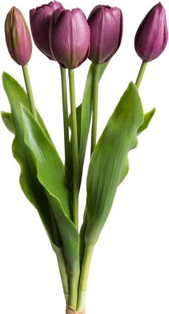 Botanic-Haus k&uuml;nstliches Tulpenb&uuml;ndel Holland mit 3 Tulpen und 2 Tulpenknospen real Touch (aubergine)