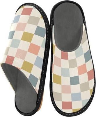 HMZXZ Pantoufles colorées à motif à carreaux pour homme et femme - Chaussons dintérieur pour chambre à coucher, voyage, multicolore, 44/46 EU
