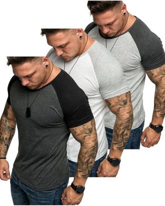 Amaci & Sons T-Shirt 3. SALEM 3er-Pack T-Shirts (3er-Pack) Herren Basic Oversize Kontrast Raglan T-Shirt