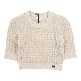 Elisabetta Franchi Femme, Pulls, Beige, Taille: 42 FR Top en maille bouclette avec sequins