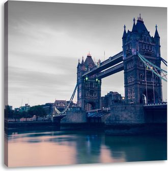 Pixxprint London Bridge &uuml;ber Themse, Gr&ouml;&szlig;e: 60x60 cm, Leinwandbild Quadratisch, Wandbild, Kunstdruck, fertig bespannt