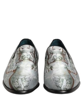 Dolce & Gabbana Gray Baroque Angel Velvet Men Loafers Shoes Leather