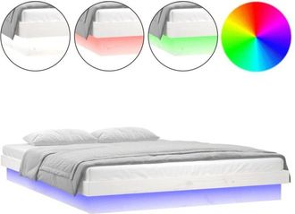vidaXL Massivholzbett mit LEDs Wei&szlig; 140x190 cm Vidaxl