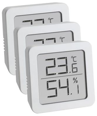TFA Dostmann Hygrometer Digitales Thermo-Hygrometerm, zum Aufstellen oder H&auml;ngen, Raumklimakontrolle, wei&szlig;, (L) 61 x (B) 20 x (H) 61 mm (Packung mit 3)