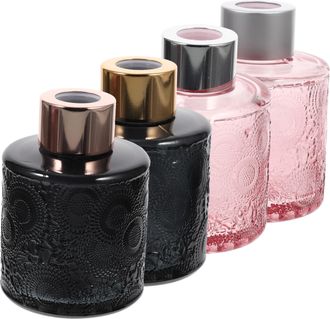 Artibetter 4 Stück Teiliges Glas Aromatherapie Diffusor mit Reliefmuster Nachfüllbar für Ätherische Öle und Raumduft Rosa Kompakt Dekorativ für Schlafzimmer und 