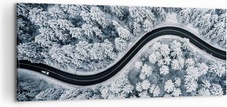 Arttor Panorama Bilder auf Leinwand 100x40cm Leinwandbild Wald Winter Stra&szlig;e Gro&szlig; Wanddeko Bild Schlafzimmer K&uuml;che Wandbilder Dekoration Wohnzimmer Wall Deco