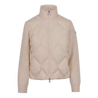 Moncler Cardigan zipp&eacute; en laine et cachemire matelass&eacute; - Femme - Pulls - Beige - Taille: 40 FR