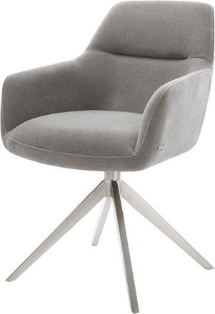 DELIFE Esszimmerstuhl Pejo-Flex Kreuzgestell breit Edelstahl Strukturstoff Soft Grau 360&deg; drehbar Taschenfederkern
