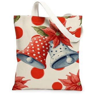 Generic Sacs fourre-tout en toile de vacances, motif cloche festive et fleur, sacs de courses réutilisables, toile légère et lavable pour salle de sport, exté