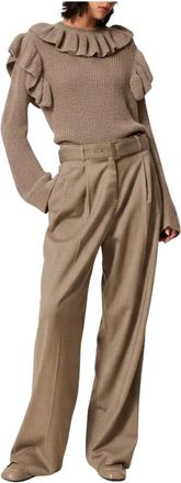 Twinset Pantalon large satin mat - Femme - Pantalons - Beige - Taille: 42 FR