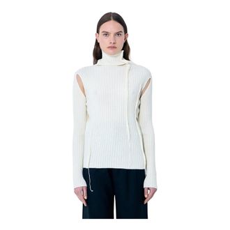 Maison Margiela Femme, Pulls, Blanc, Taille: 40 FR Pull en maille c&ocirc;tel&eacute;e vieilli avec d&eacute;coupes