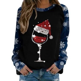 Generic Pulls De Noel Femme Sweat-Shirt DéContracté pour Femmes Manches Longues Col Rond Motif Festif sans Capuche Confortable Design Raglan Tendance Mode