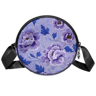 Generic Petit sac &agrave; bandouli&egrave;re rond pour femme, &eacute;l&eacute;gant, violet pivoine, avec fermeture &eacute;clair, bretelles r&eacute;glables, sac &agrave; main rond d&eacute;contract&eacute; pour femmes 