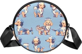 Generic Sac &agrave; bandouli&egrave;re circulaire pour femme, petit chien, sac &agrave; bandouli&egrave;re avec fermeture &eacute;clair, bretelles r&eacute;glables, sac &agrave; main rond d&eacute;contract&eacute; pour f