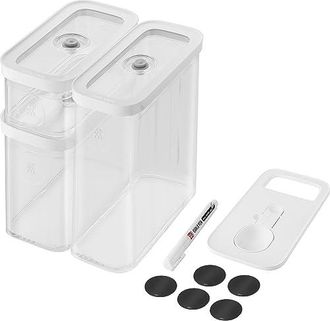 Zwilling FRESH & SAVE CUBE Set, Größe M, 5-teiliges Aufbewahrungsset inkl. 3x CUBE Vorratsboxen (M,2M,3M), Messlöffel (3 Größen), 5x NFC-Etiketten, 1x Kreidest