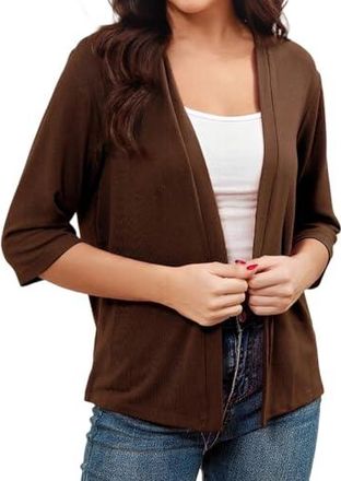 Generic Veste &agrave; manches courtes pliss&eacute;e l&eacute;g&egrave;re ouverte sur le devant pour femme, veste en tricot doux, article tendance, marron, XXL