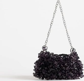 Topshop Scarlett kleine Schultertasche mit Perlenbesatz in Schwarz
