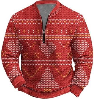 Generic Pull de Noël 2025 à fermeture éclair quart de tour pour homme - Motif renne de Noël - Flocons de neige - Pull à manches longues - Coupe ajustée - Pull