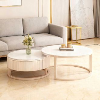 Generic Stilvolle und praktische runde Beistelltische mit versteckter Schublade - platzsparende 2-in-1-Beistelltische in Wei&szlig; for Wohnzimmer, B&uuml;ro und Schlafz