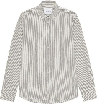 Les Deux Homme, Chemises, Brun, Taille: L Konrad Stripe Cotton Linen Shirt
