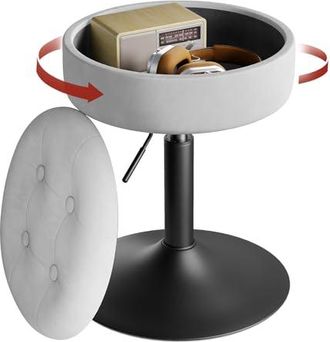 Woltu Tabouret Coiffeuse, Tabouret de Maquillage avec Rangement, Pivotant, Tabouret Bar Bas R&eacute;glable en Hauteur 50-66,5 cm, Si&egrave;ge Rond pour Chambre &agrave; Couche