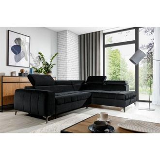 Fun Möbel Ecksofa Schlafsofa Sofa agnesa Stoff Salvador Schwarz Ottomane Rechts