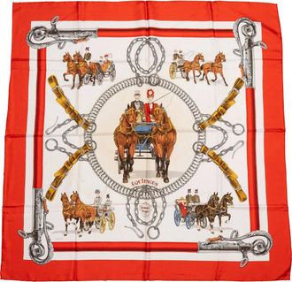 Herm&egrave;s T&uuml;cher & Schals - Hermes Classic equipages Silk Carre 90 Scarf Tuc - Gr. unisize - in Rot - f&uuml;r Damen