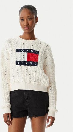 Tommy Jeans Pullover Intarsia Flag Badge DW0DW22317 Creme Regular Fit